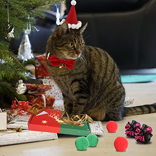 JUNSPOW Christmas Cat Costume Outfit Set Pet Christmas Costume Santa Christmas Hat Christmas Cat Collar for Puppy Kitten Christmas Party Costume Supplies