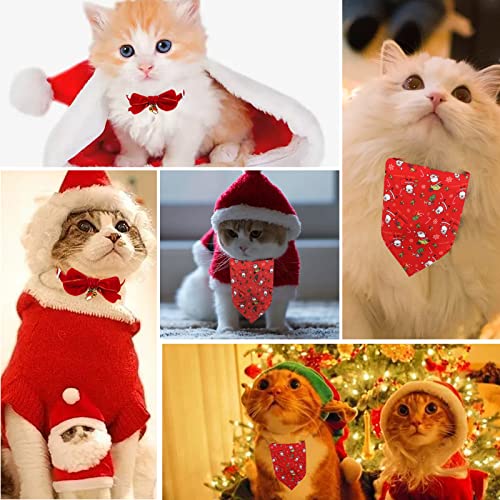 JUNSPOW Christmas Cat Costume Outfit Set Pet Christmas Costume Santa Christmas Hat Christmas Cat Collar for Puppy Kitten Christmas Party Costume Supplies