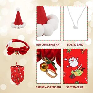 JUNSPOW Christmas Cat Costume Outfit Set Pet Christmas Costume Santa Christmas Hat Christmas Cat Collar for Puppy Kitten Christmas Party Costume Supplies