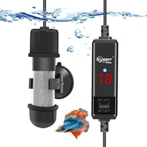 hygger small aquarium betta heater, submersible fish tahk heater 10w/25w/50w/100w with led digital display, suitable for marine saltwater and freshwater up to 5/10/16/26 gallon