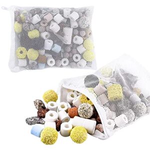 aquarium filter media 1 kg aquarium biological balls 12 in 1 pond bio filter media with mesh bag,bio balls ceramic rings set for fish tank and pond, fish tank filter decorations accessories