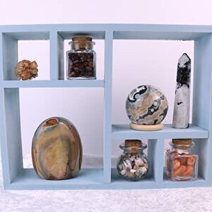 Mini Crystal Display Shelf - Rustic Wall-Mounted Floating Shelf for Farmhouse Décor. Great Nightstand/Apothecary Shelf for Fossils, Reiki Crystals or Countertop Organizer (Violet)