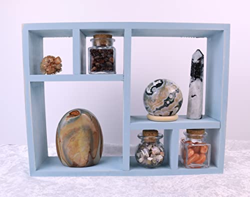 Mini Crystal Display Shelf - Rustic Wall-Mounted Floating Shelf for Farmhouse Décor. Great Nightstand/Apothecary Shelf for Fossils, Reiki Crystals or Countertop Organizer (Violet)