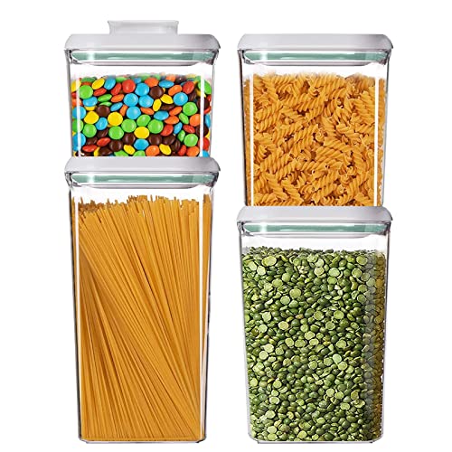 QGCVDAA 4 Pack Airtight Food Storage Containers with Lids, Pop One Button Open BPA Free Plastic Cereal Containers Storage for Kitchen Pantry Organization for Cereal, Flour, Coffee, Sugar