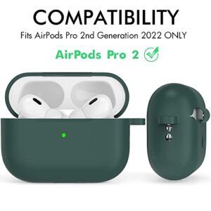 NIUTRENDZ AirPods Pro 2nd Generation Case 2022 Silicone AirPods Pro 2 Case Cover with Lanyard and Keychain [Wireless Charging & Front LED Visible] (Pine Green)