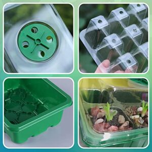 IWNTWY 10 Packs Seed Starter Tray, Seed Starter Kit with Humidity Dome and Base, Plant Starting Kit Mini Greenhouse Germination Kit for Indoors Seeds Sprout Growing Starting, 12 Cells Per Tray