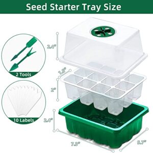 IWNTWY 10 Packs Seed Starter Tray, Seed Starter Kit with Humidity Dome and Base, Plant Starting Kit Mini Greenhouse Germination Kit for Indoors Seeds Sprout Growing Starting, 12 Cells Per Tray