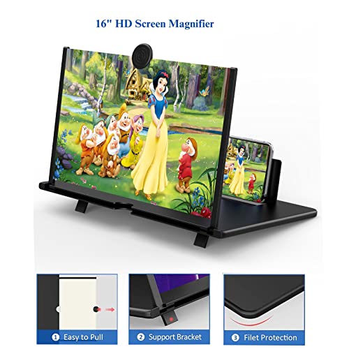 16" Screen Magnifier for Cell Phone - 3D HD Magnifying Projector Screen Enlarger Expanders for Movies, Videos and Gaming – Foldable Phone Stand with Screen Amplifier–Compatible with All Smartphones