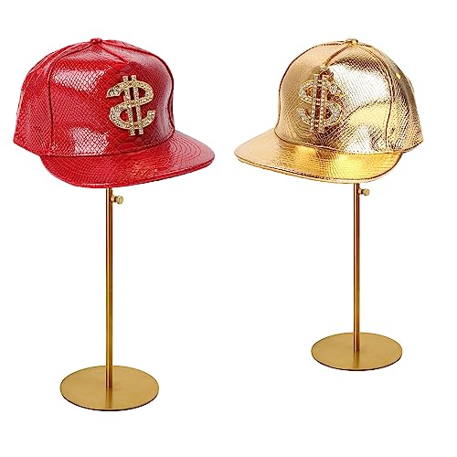 K KAIDIYIN Hat Display Stand Titanium Gold Hat Stand,Set of 2,Height Adjustable Cap Rack, Fingerprint Resistant, Durable Stainless Steel Material