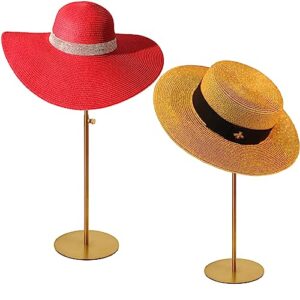 K KAIDIYIN Hat Display Stand Titanium Gold Hat Stand,Set of 2,Height Adjustable Cap Rack, Fingerprint Resistant, Durable Stainless Steel Material