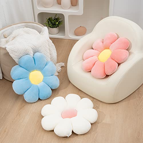 XIXISA 2pcs Flower Pillow - Pink & White Daisy Flower Shaped Throw Pillows, Cute Flower Pillow Plush Floor Preppy Pillows Cushion for Bedroom Sofa Chair Room Decor (15.35 Inch, White + Pink)