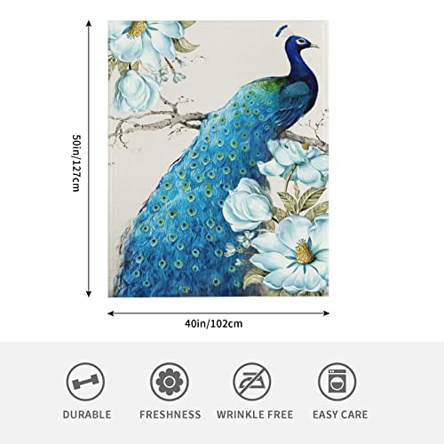 Peacock Decor Blanket Soft Flannel Fleece Throw Blanket for Couch Sofa Bed Peacock Gift (Peacock, 60x50in)