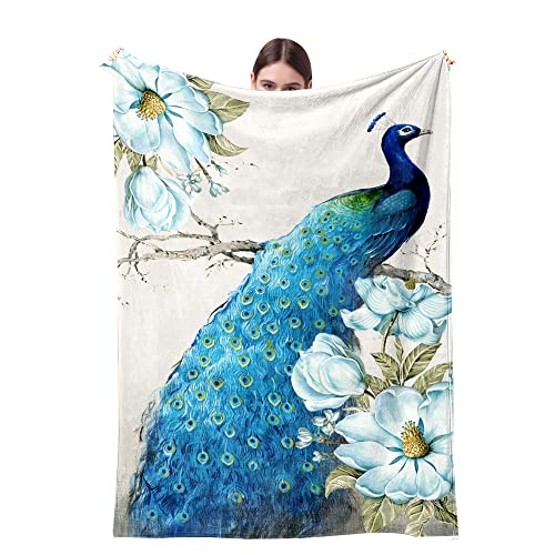 Peacock Decor Blanket Soft Flannel Fleece Throw Blanket for Couch Sofa Bed Peacock Gift (Peacock, 60x50in)