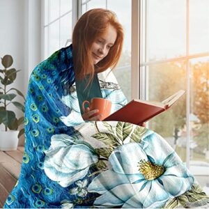 Peacock Decor Blanket Soft Flannel Fleece Throw Blanket for Couch Sofa Bed Peacock Gift (Peacock, 60x50in)