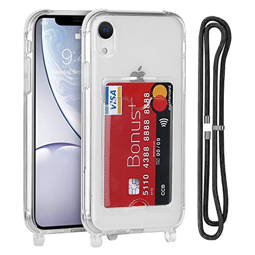 Jaorty Crossbody Wallet Phone Case for iPhone XR with Card Holder,Cute Clear TPU Soft Case with Adjustable Nylon Neck Lanyard Strap iPhone XR Shockproof Protective Case for Womem & Men-Crystal Clear