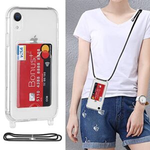 Jaorty Crossbody Wallet Phone Case for iPhone XR with Card Holder,Cute Clear TPU Soft Case with Adjustable Nylon Neck Lanyard Strap iPhone XR Shockproof Protective Case for Womem & Men-Crystal Clear