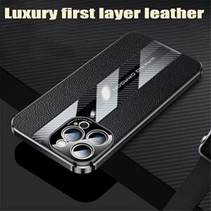 Lunivop for iPhone 14 Pro Max Case Genuine Leather Cover Thin Soft Bumper Carbon Fiber Compatible with Compatible with iPhone 14 Pro Max 6.7 inch 2022 Phone Case Camera Protection Women Man (Black)