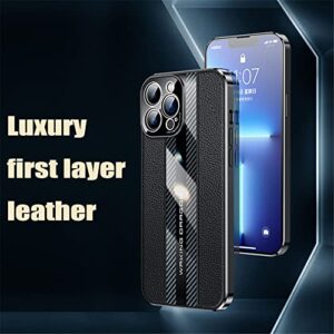 Lunivop for iPhone 14 Pro Max Case Genuine Leather Cover Thin Soft Bumper Carbon Fiber Compatible with Compatible with iPhone 14 Pro Max 6.7 inch 2022 Phone Case Camera Protection Women Man (Black)