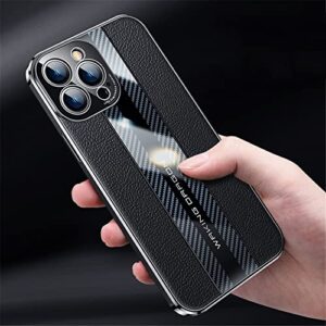 Lunivop for iPhone 14 Pro Max Case Genuine Leather Cover Thin Soft Bumper Carbon Fiber Compatible with Compatible with iPhone 14 Pro Max 6.7 inch 2022 Phone Case Camera Protection Women Man (Black)