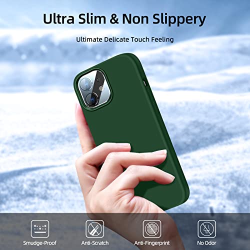 JTWIE [5 in 1 for iPhone 12 Phone Case/iPhone 12 Pro Phone Case with Screen Protector and Camera Lens Protector, Liquid Silicone Phone Case for iPhone 12 Pro (Alpine Green)…