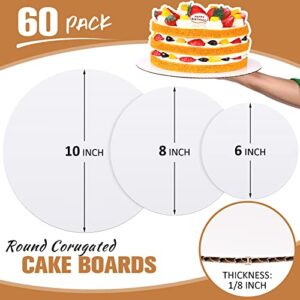 60 Pack Round Cake Boards Circle Cardboard Base Boards Grease Proof Cardboard Disposable for Baking Cake Pizza, 6 Inch, 8 Inch, 10 Inch