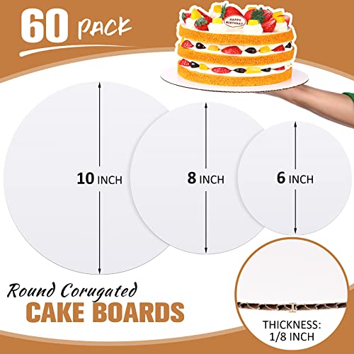 60 Pack Round Cake Boards Circle Cardboard Base Boards Grease Proof Cardboard Disposable for Baking Cake Pizza, 6 Inch, 8 Inch, 10 Inch