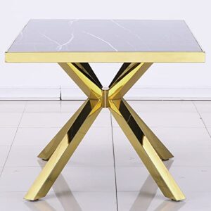 AZhome 63 inches Rectangular Dining Table, Modern Dining Room Table with Gold Stainless Steel Metal X-Base in Black Gold