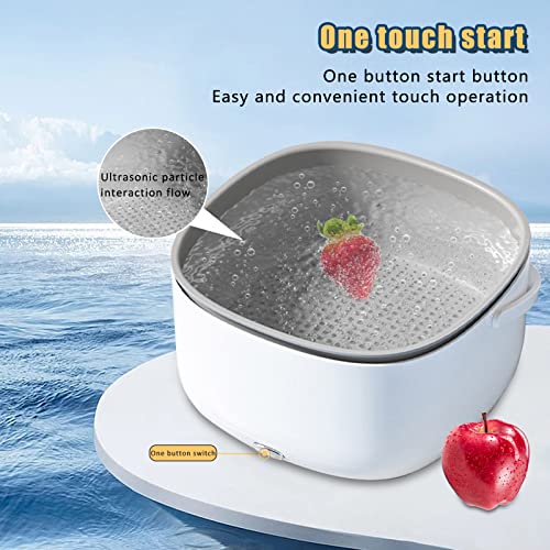 COMUSTER Fruit and Vegetable Washing Machine, Ultrasonic Fruit Washing Unit, Dual Drain Electric Wash Basket Ingredient Purifier for Kitchen Food Washing, 9 * 9 * 5.1 Inch Ipx7 Waterproof(Square)