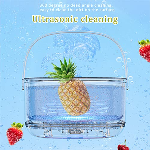 COMUSTER Fruit and Vegetable Washing Machine, Ultrasonic Fruit Washing Unit, Dual Drain Electric Wash Basket Ingredient Purifier for Kitchen Food Washing, 9 * 9 * 5.1 Inch Ipx7 Waterproof(Square)