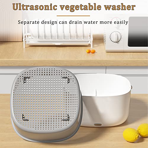 COMUSTER Fruit and Vegetable Washing Machine, Ultrasonic Fruit Washing Unit, Dual Drain Electric Wash Basket Ingredient Purifier for Kitchen Food Washing, 9 * 9 * 5.1 Inch Ipx7 Waterproof(Square)