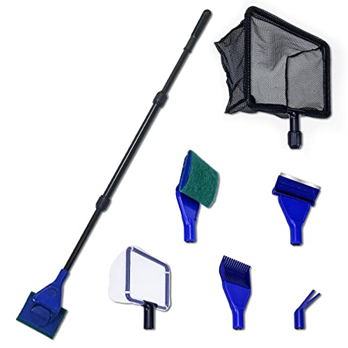 Wedoelsim Aquarium Scrubber 6 in 1 Clean Tool Fishing Nets, Gravel Rake, Fish Tank Brush, Aquatic Grass Clip, Algae Scraper