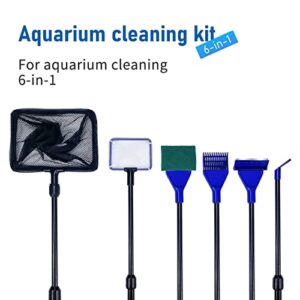 Wedoelsim Aquarium Scrubber 6 in 1 Clean Tool Fishing Nets, Gravel Rake, Fish Tank Brush, Aquatic Grass Clip, Algae Scraper