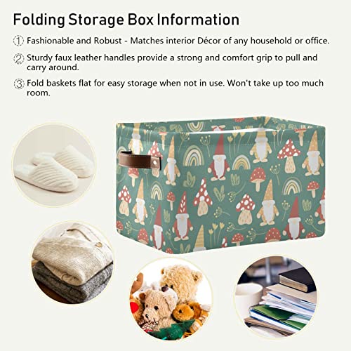 Kigai Mushroom Gnomes Storage Basket with Handles Collapsible Storage Bins Canvas Fabric Storage Organizer for Shelves Closet Bedroom Living Room 2Pack