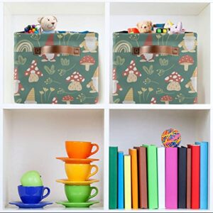 Kigai Mushroom Gnomes Storage Basket with Handles Collapsible Storage Bins Canvas Fabric Storage Organizer for Shelves Closet Bedroom Living Room 2Pack