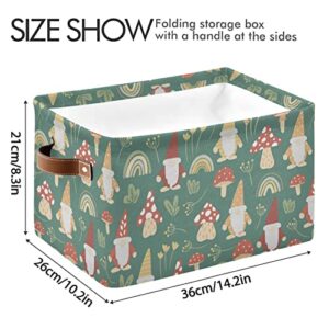 Kigai Mushroom Gnomes Storage Basket with Handles Collapsible Storage Bins Canvas Fabric Storage Organizer for Shelves Closet Bedroom Living Room 2Pack