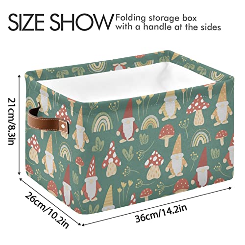 Kigai Mushroom Gnomes Storage Basket with Handles Collapsible Storage Bins Canvas Fabric Storage Organizer for Shelves Closet Bedroom Living Room 2Pack