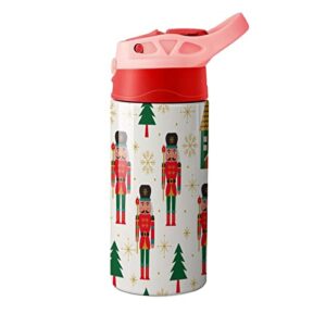 Kids Water Bottle, Christmas Nutcracker Tree Insulated Water Bottle Stainless Steel with Straw, Easy Open And Clean Leak Proof 17oz/ 500ml, Ideal for School Travel And Outdoor Activities