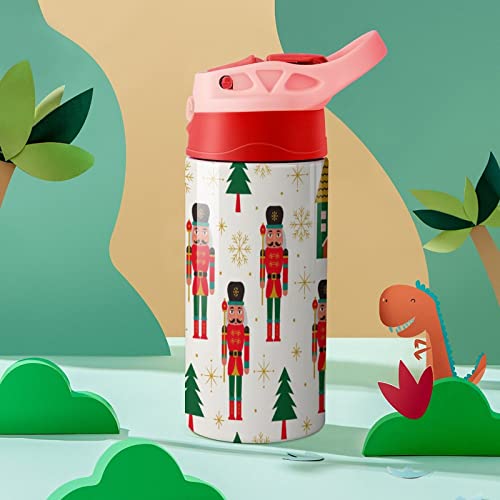 Kids Water Bottle, Christmas Nutcracker Tree Insulated Water Bottle Stainless Steel with Straw, Easy Open And Clean Leak Proof 17oz/ 500ml, Ideal for School Travel And Outdoor Activities