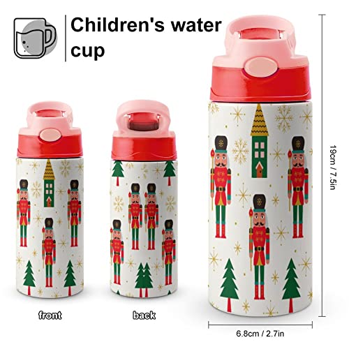 Kids Water Bottle, Christmas Nutcracker Tree Insulated Water Bottle Stainless Steel with Straw, Easy Open And Clean Leak Proof 17oz/ 500ml, Ideal for School Travel And Outdoor Activities