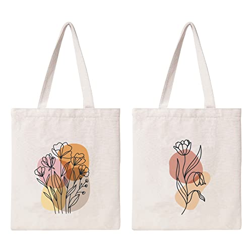 Kazova Line Flowers Cotton Canvas Bags Reusable Tote Bag Grocery Shopping Bag Minimalist Art Shoulder Bags Girls Bags Boho Book Bag