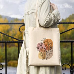 Kazova Line Flowers Cotton Canvas Bags Reusable Tote Bag Grocery Shopping Bag Minimalist Art Shoulder Bags Girls Bags Boho Book Bag