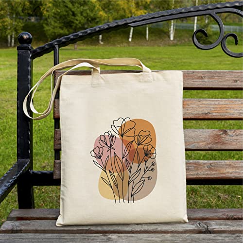 Kazova Line Flowers Cotton Canvas Bags Reusable Tote Bag Grocery Shopping Bag Minimalist Art Shoulder Bags Girls Bags Boho Book Bag