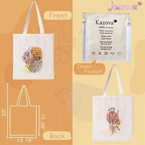 Kazova Line Flowers Cotton Canvas Bags Reusable Tote Bag Grocery Shopping Bag Minimalist Art Shoulder Bags Girls Bags Boho Book Bag