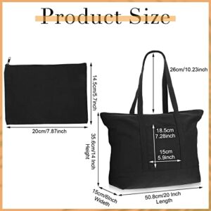 Mixweer 12 Pcs Black Canvas Tote Bag and Makeup Bags for Women Reusable Grocery Bags with Zipper Multipurpose Bag for Shopping Cosmetic Travel Toiletry DIY Craft