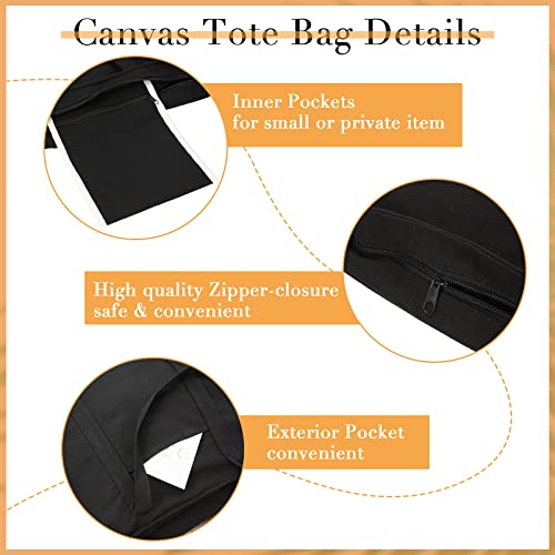 Mixweer 12 Pcs Black Canvas Tote Bag and Makeup Bags for Women Reusable Grocery Bags with Zipper Multipurpose Bag for Shopping Cosmetic Travel Toiletry DIY Craft