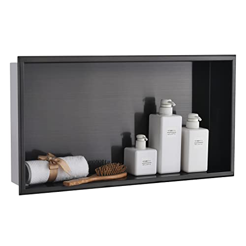 BLYLUND Shower Niche Stainless Steel 12" x 24" NO Tile Needed,Gunmetal Black Wall-inserted Niche Recessed, Recessed Shower Shelf Modern and Elegant Soap Niche for Bathroom