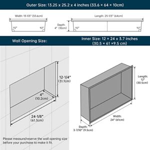 BLYLUND Shower Niche Stainless Steel 12" x 24" NO Tile Needed,Gunmetal Black Wall-inserted Niche Recessed, Recessed Shower Shelf Modern and Elegant Soap Niche for Bathroom