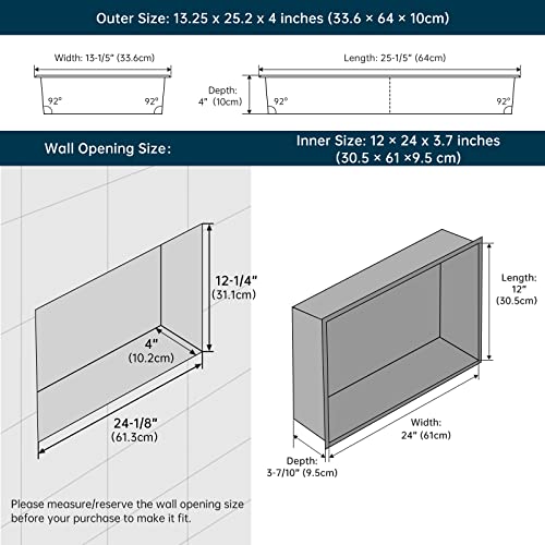 BLYLUND Shower Niche Stainless Steel 12" x 24" NO Tile Needed,Gunmetal Black Wall-inserted Niche Recessed, Recessed Shower Shelf Modern and Elegant Soap Niche for Bathroom