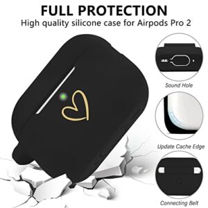 AIIEKZ Compatible with AirPods Pro 2 Case Cover 2022, Soft Silicone Case with Gold Heart Pattern for AirPods Pro 2nd Generation Case with Cute Butterfly Keychain for Girls Women (Black)