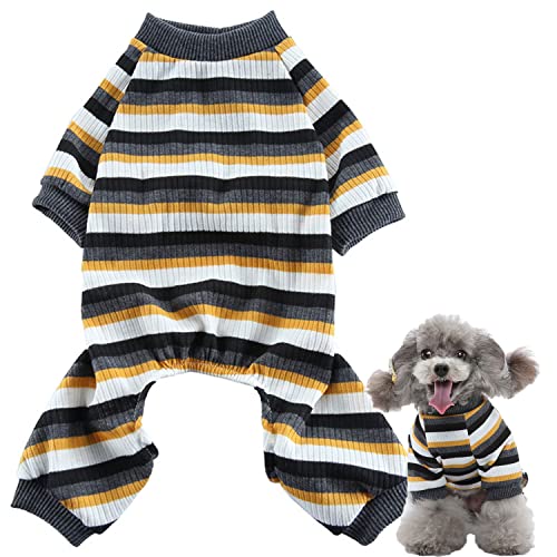 Loyalfurry Dog Pajamas for Small Dogs Pjs Clothes Soft Striped Sleeper Outfit for Pet Doggie Cat Christmas Holiday Wear (Medium, Gray)